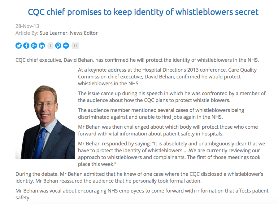 Breach of confidentiality by CQC and complicity in referring a ...