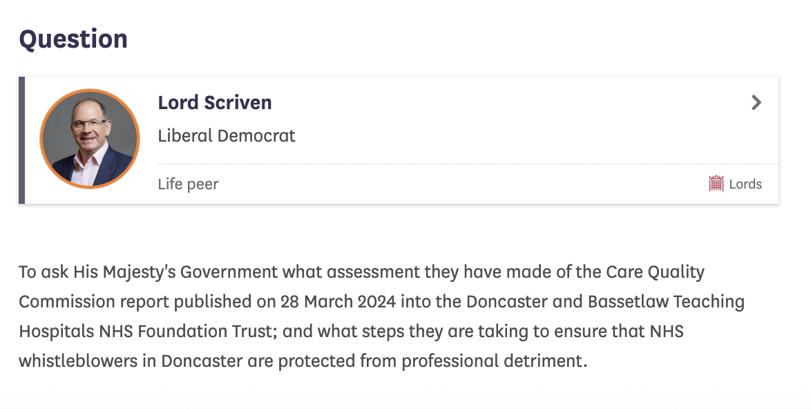 Dr Tim Noble, a whistleblower SOSR dismissal by Doncaster and Bassetlaw ...